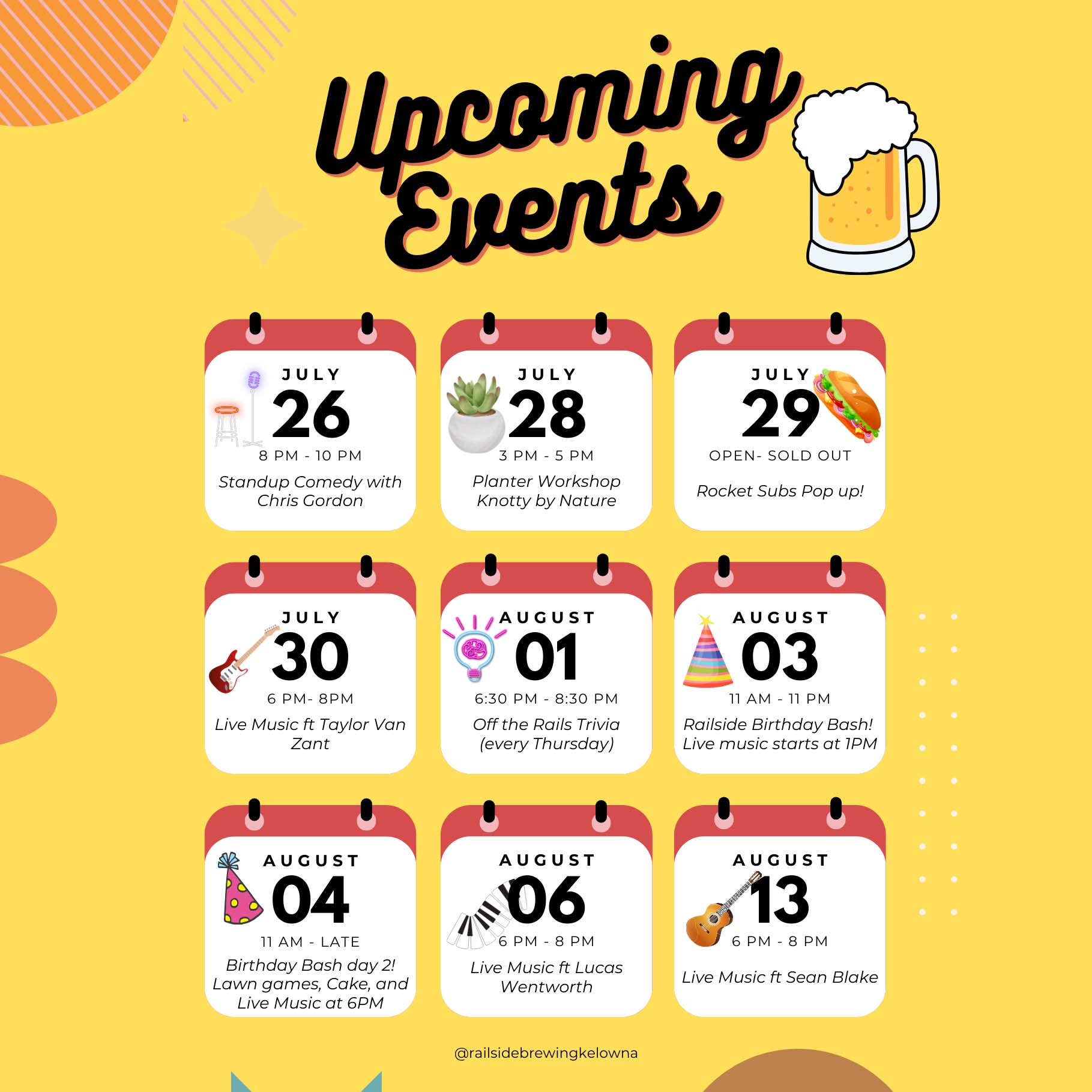 August Brewery Events in Kelowna at Railside! - Railside Brewing - The best beer and food near ...